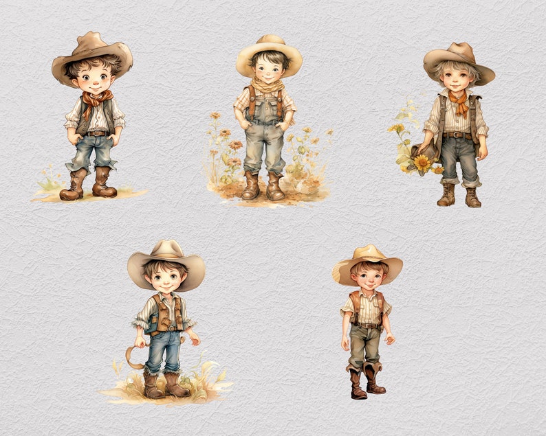 Cute Little Cowboy Clipart PNG Sublimation Bundle, Horse Clipart ...