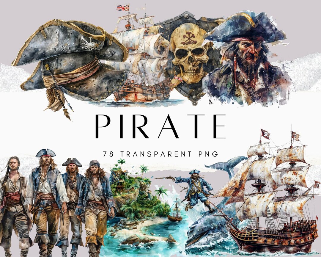 78 Watercolor Pirates Life Clipart, Theater Clip Art PNG Graphics ...