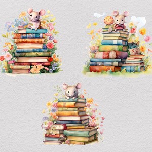 Watercolour Mouse Books Clipart Bundle, Books Clipart, Cozy Reading ...