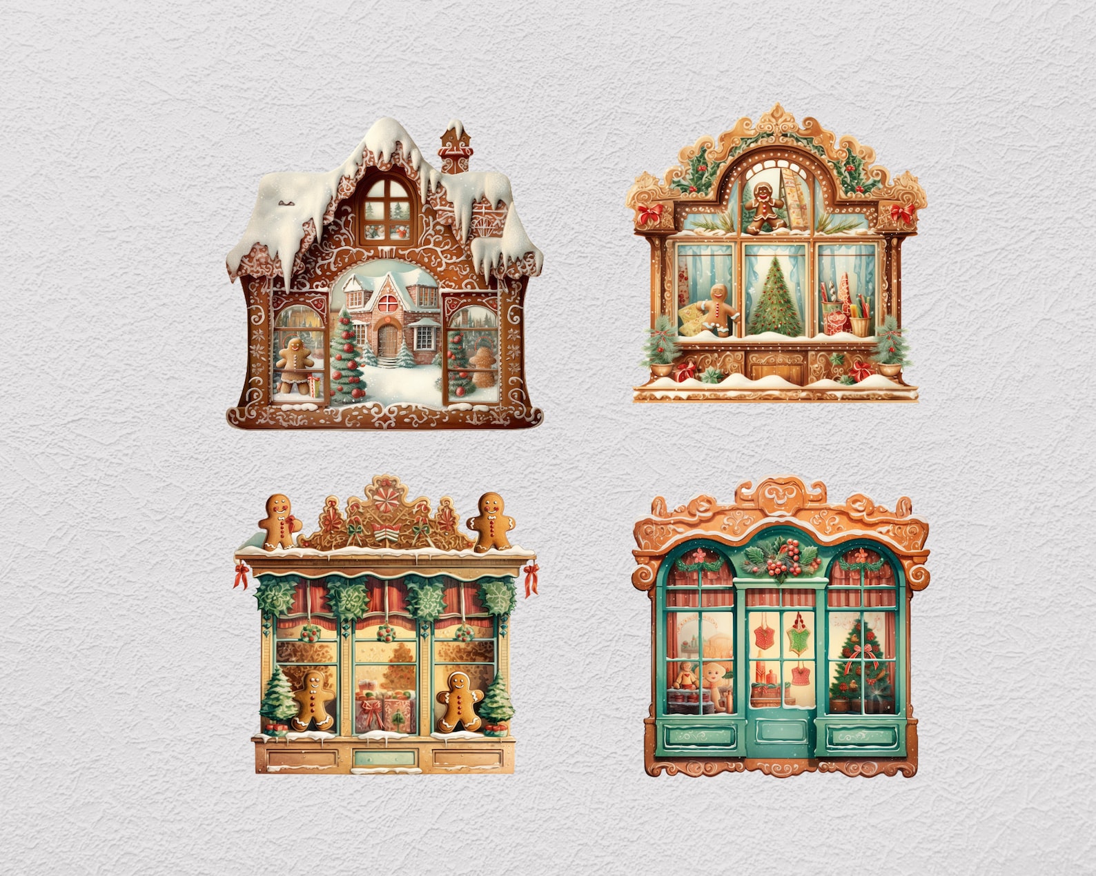 24 Gingerbread Windows Clipart Bundle, Christmas Bakery PNG, Stall ...