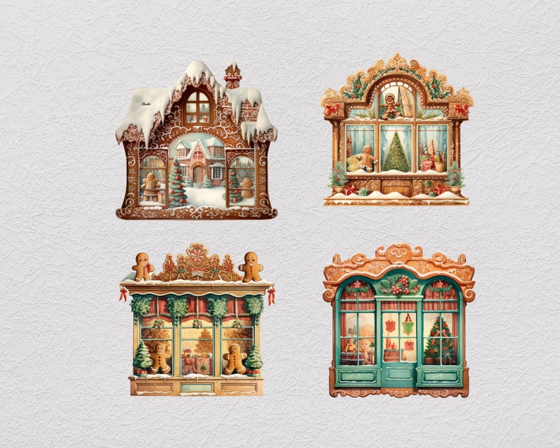 24 Gingerbread Windows Clipart Bundle, Christmas Bakery PNG, Stall ...