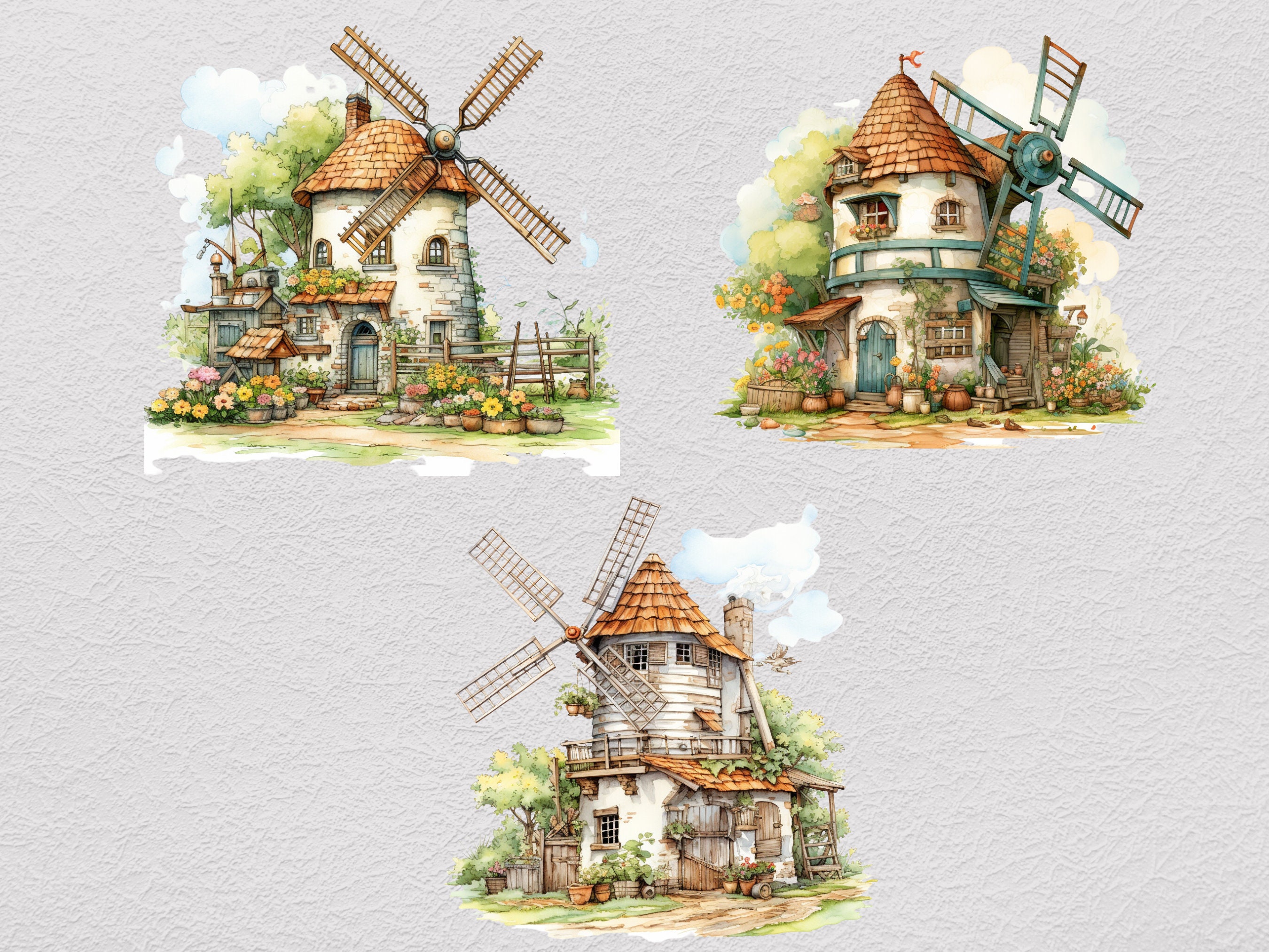 24 Farm Windmills Clipart PNG Sublimation Bundle Transparent - Etsy