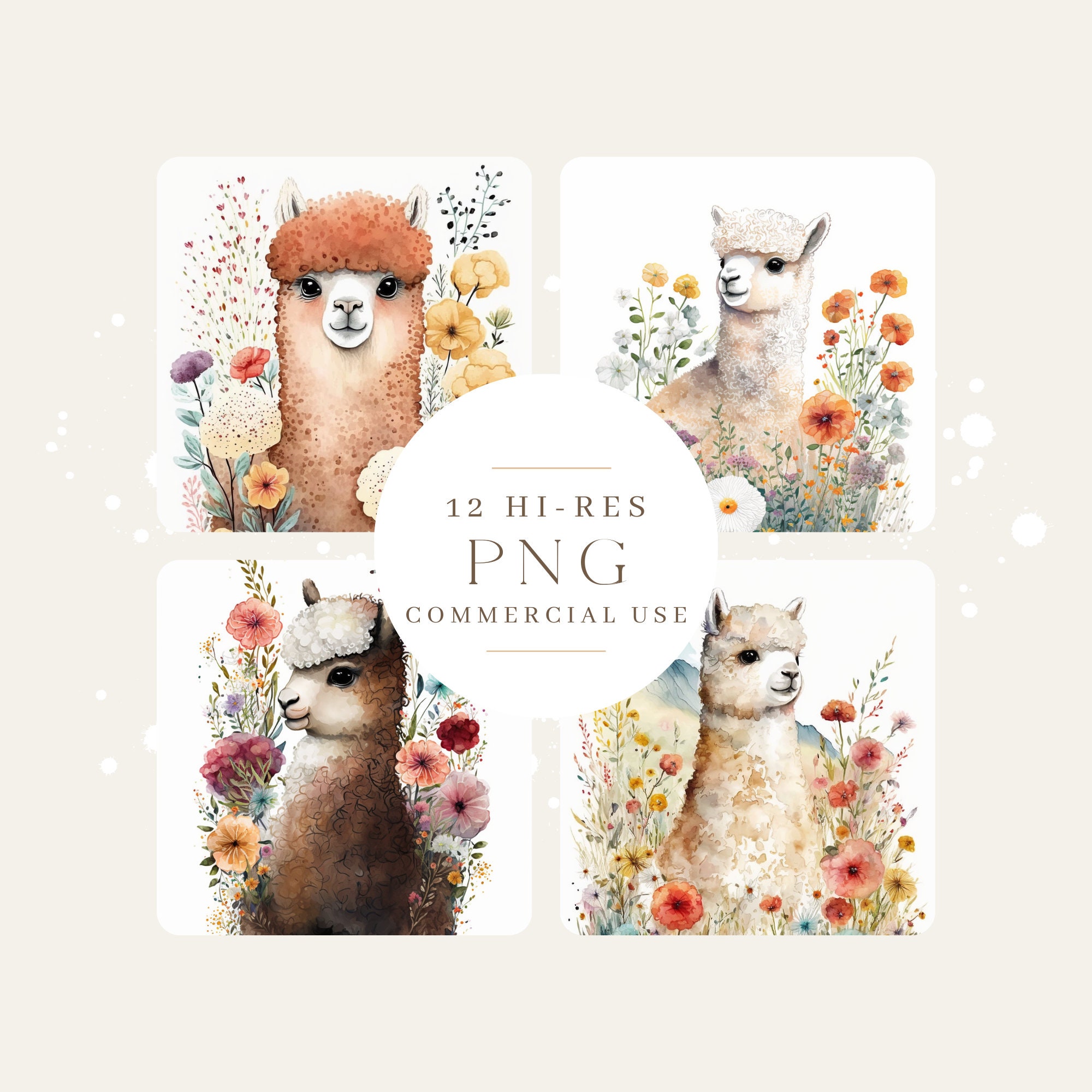 Cute Alpaca PNG Watercolor Clipart Transparent PNG - Etsy