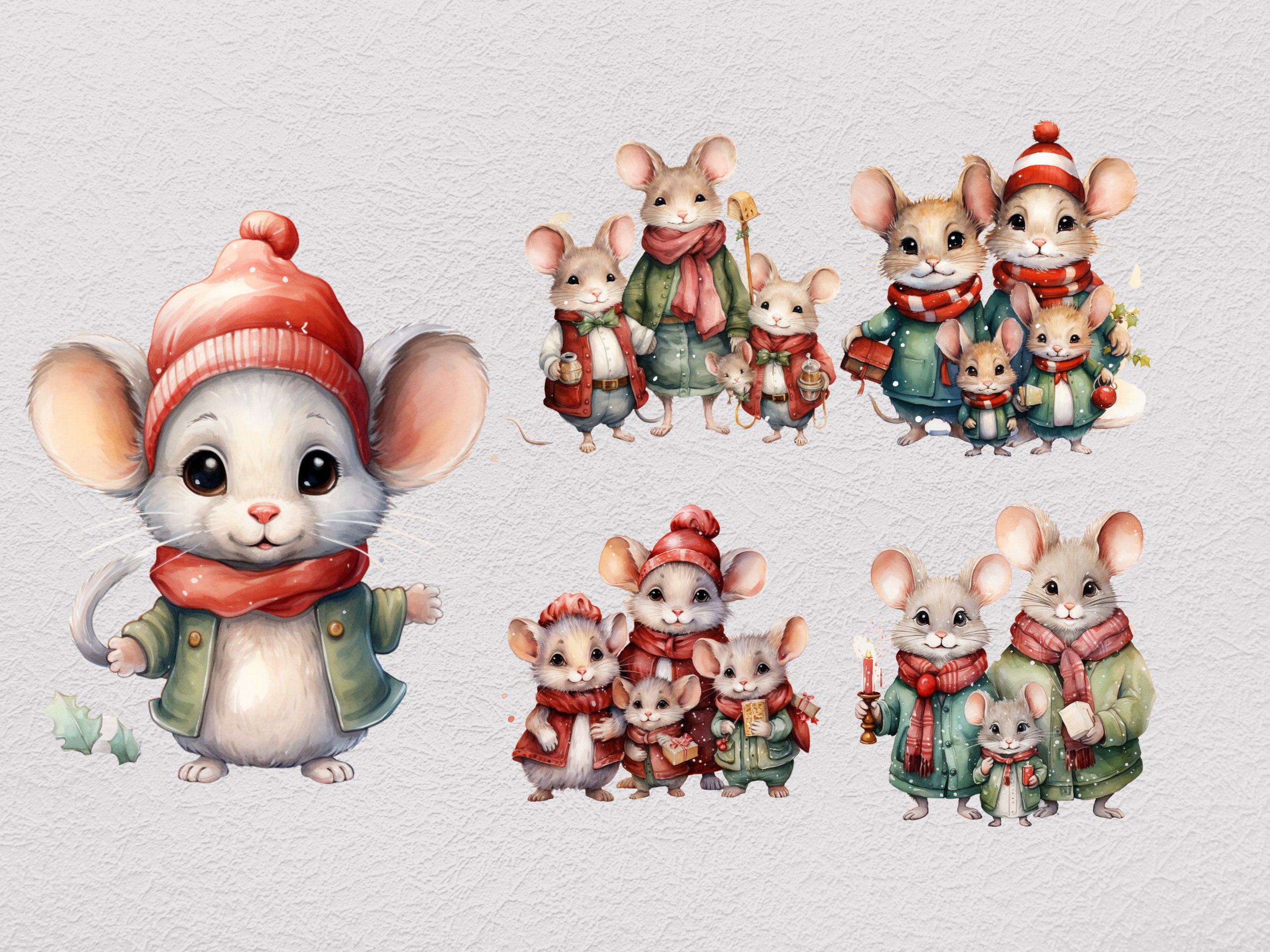 Cute Mice Clipart, Mice Family PNG, Scarf and Beanie, Snowy Friends ...