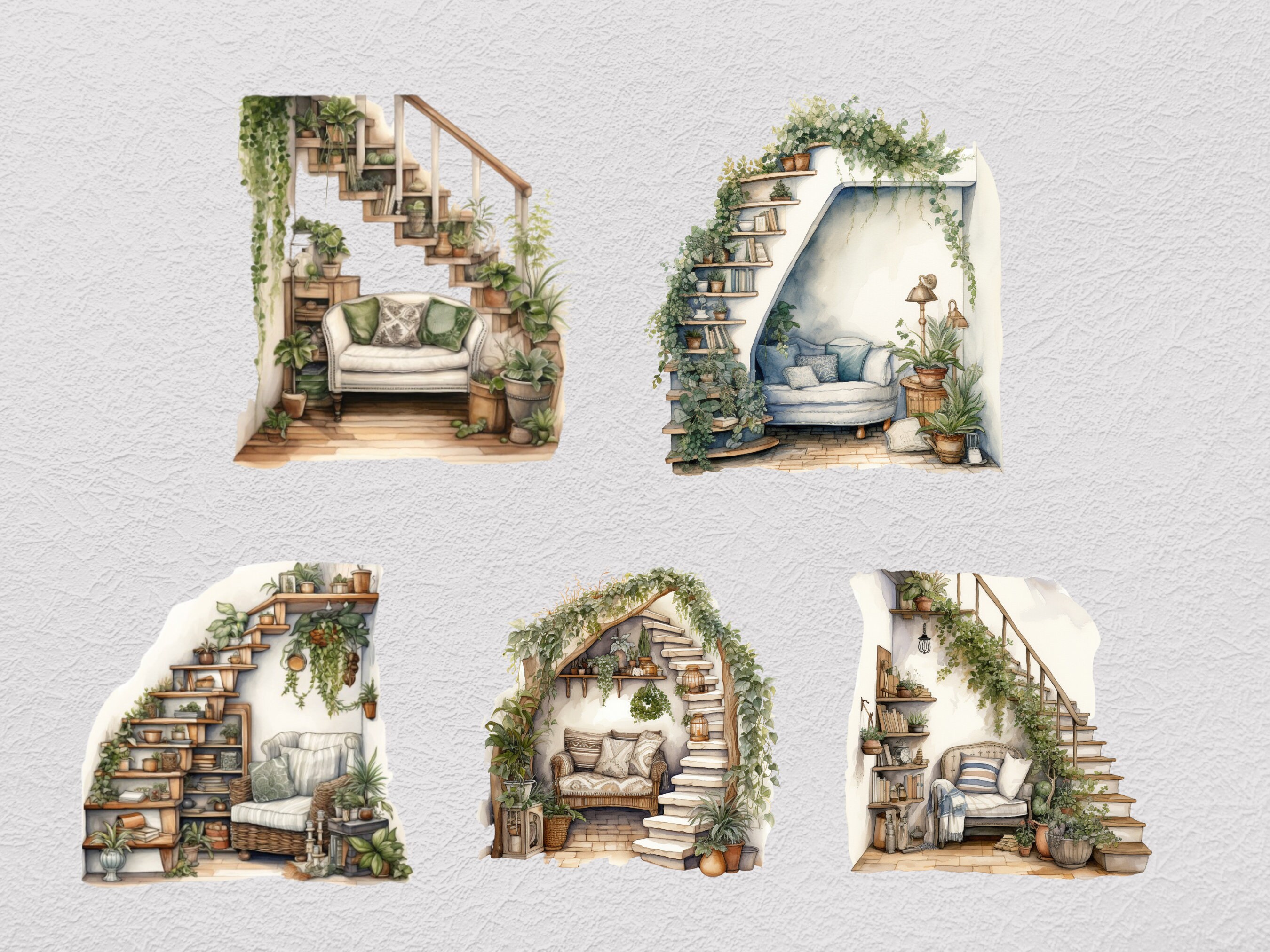 Reading Nook Under the Stairs Clipart, Books Clipart, Cozy Clipart ...