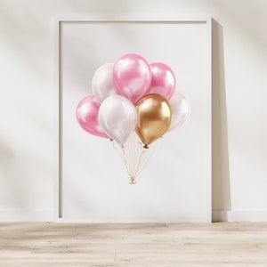 Birthday Balloon Clipart, Pink and Gold Balloon Clipart, 3D Balloon ...