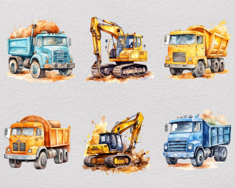 Construction Vehicles Clipart PNG Bundle, Transparent Clip Art for Kids ...