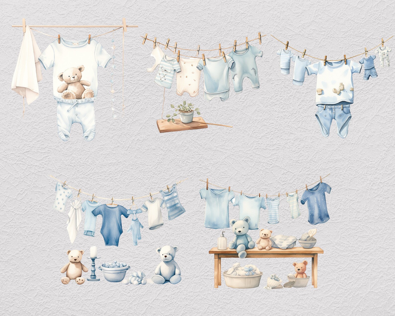 Baby Boy Clothes Line Clipart Bundle, Invitation Decor, Wall Decor ...