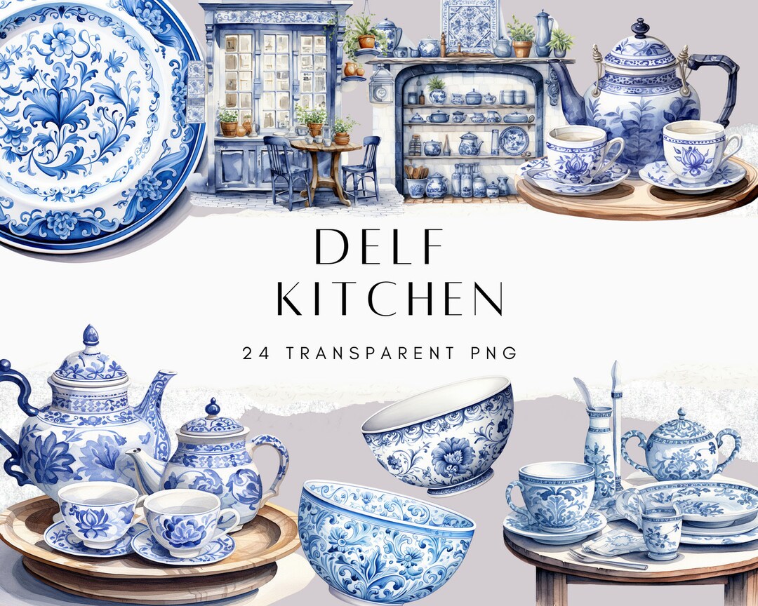 Delft Kitchen Clipart Bundle, Delft Pantry Clipart, Cozy Clipart ...