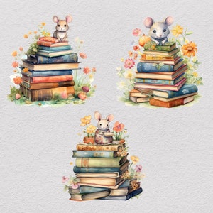Watercolour Mouse Books Clipart Bundle, Books Clipart, Cozy Reading ...