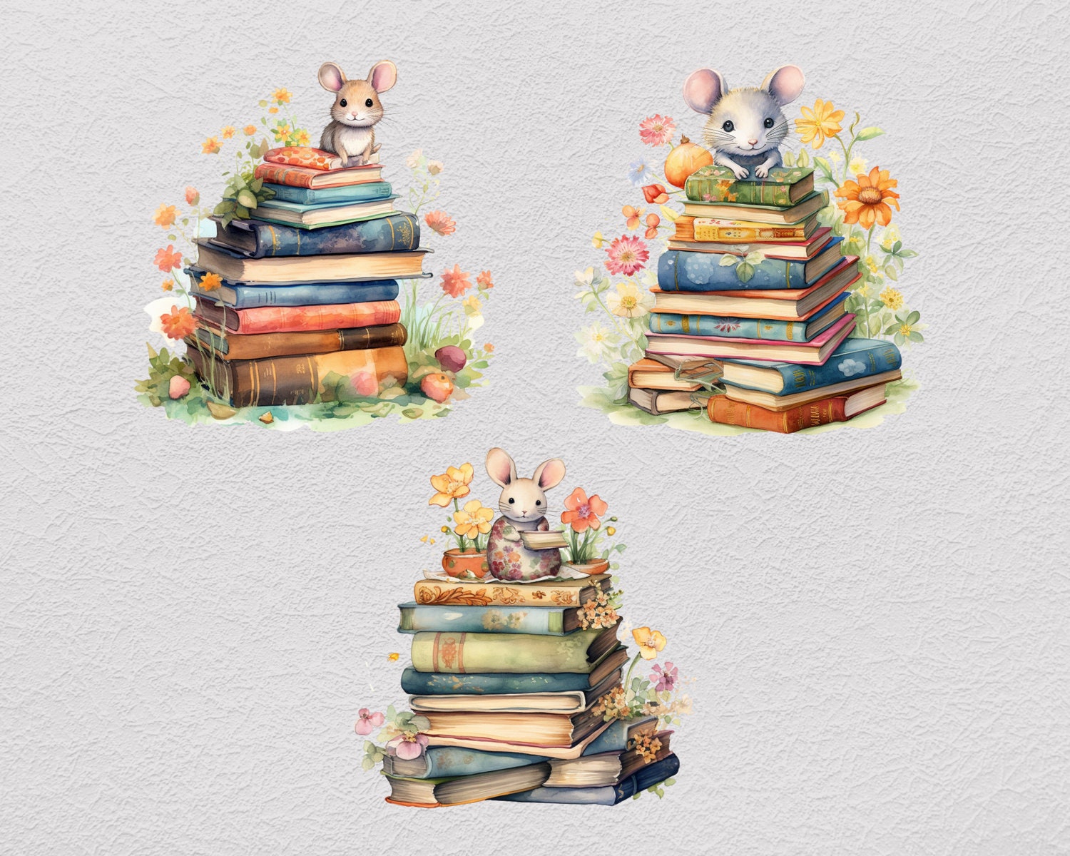 Watercolour Mouse Books Clipart Bundle, Books Clipart, Cozy Reading ...