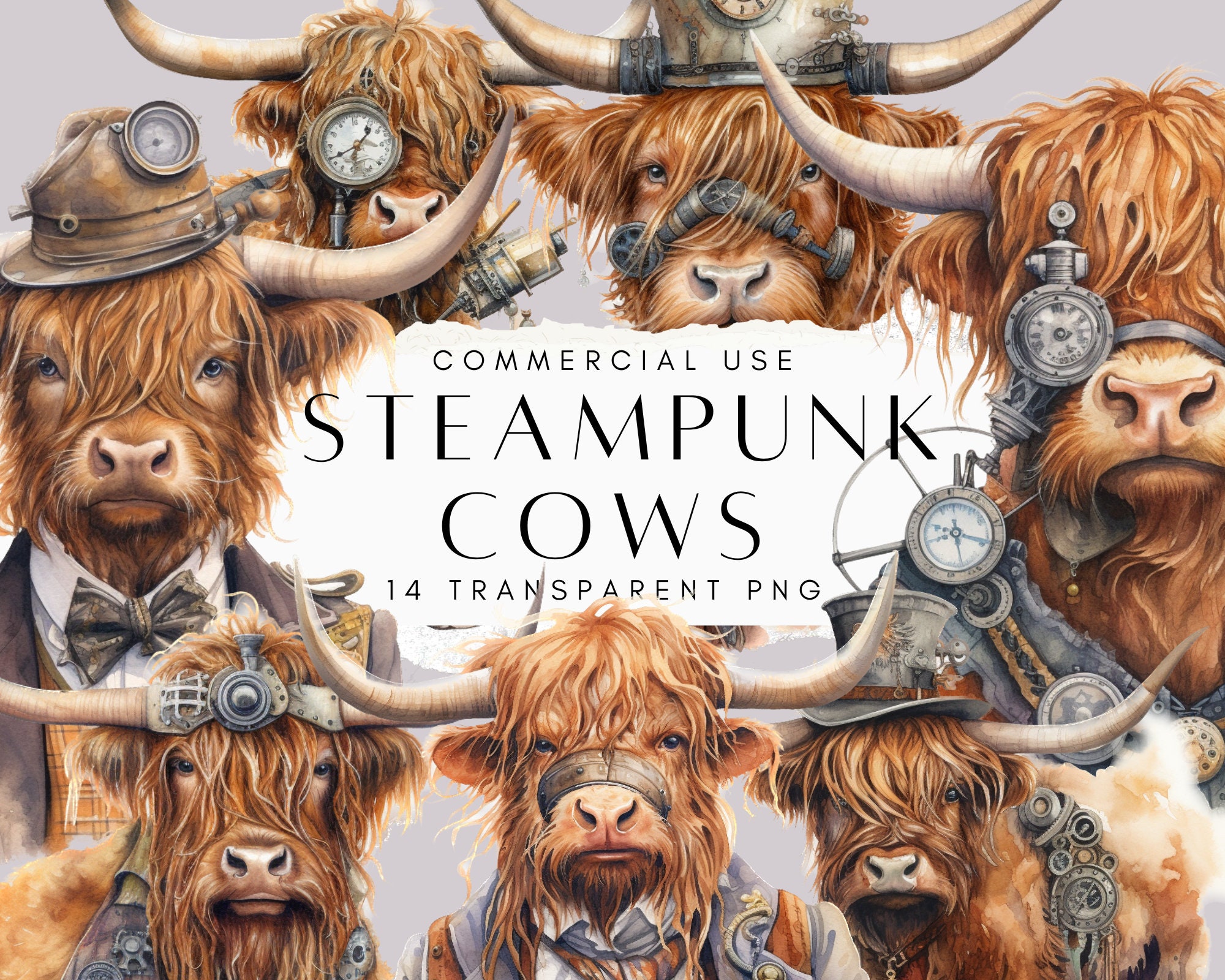 14 Steampunk Highland Cow Clip Art, Vintage Steampunk Animal PNG ...