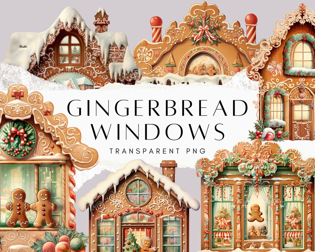 24 Gingerbread Windows Clipart Bundle, Christmas Bakery PNG, Stall ...