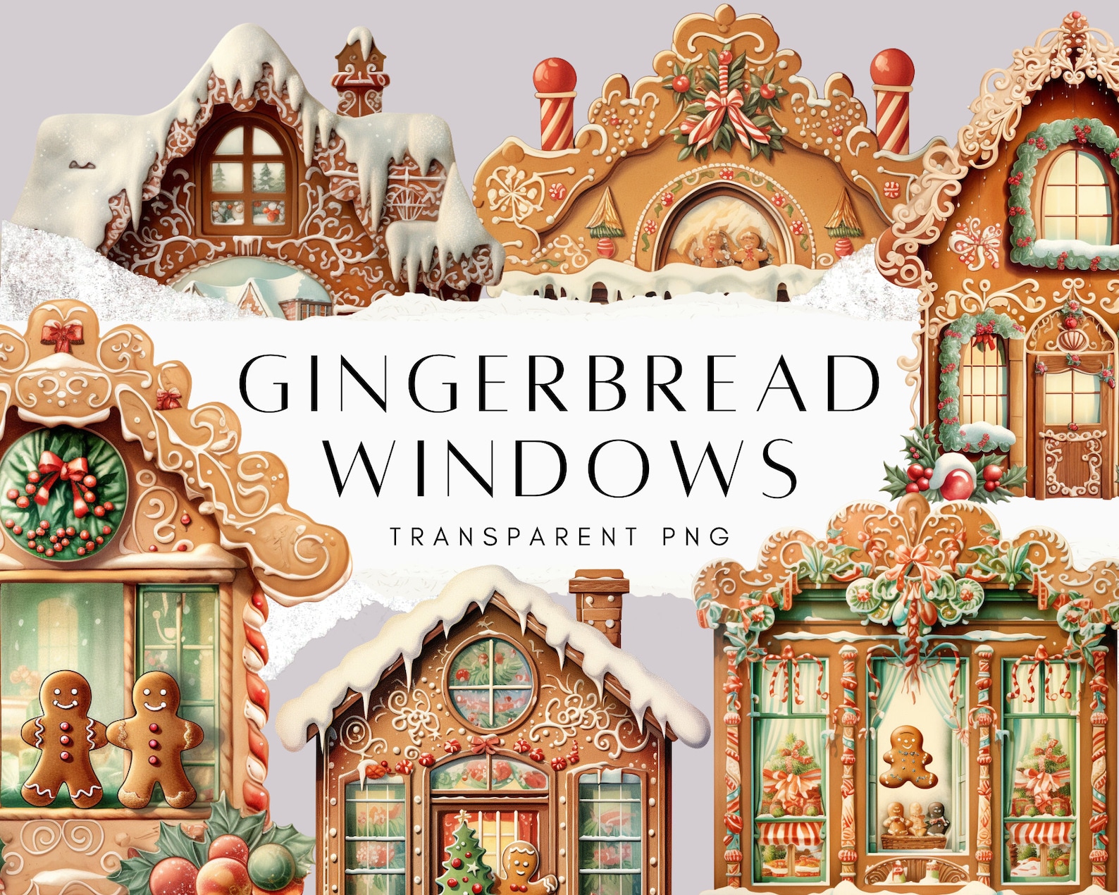 24 Gingerbread Windows Clipart Bundle, Christmas Bakery PNG, Stall ...