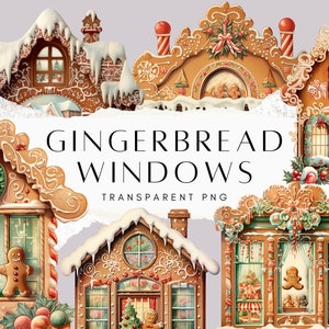 24 Gingerbread Windows Clipart Bundle, Christmas Bakery PNG, Stall ...