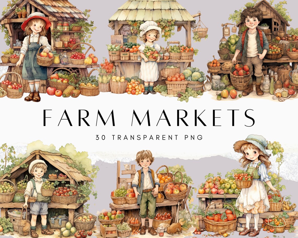 Farm Market Clipart PNG Sublimation Bundle, Farmer Clipart, Market ...