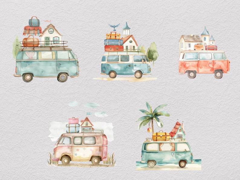 Campervan Holiday Clipart PNG Bundle Transparent Background Clip Art ...