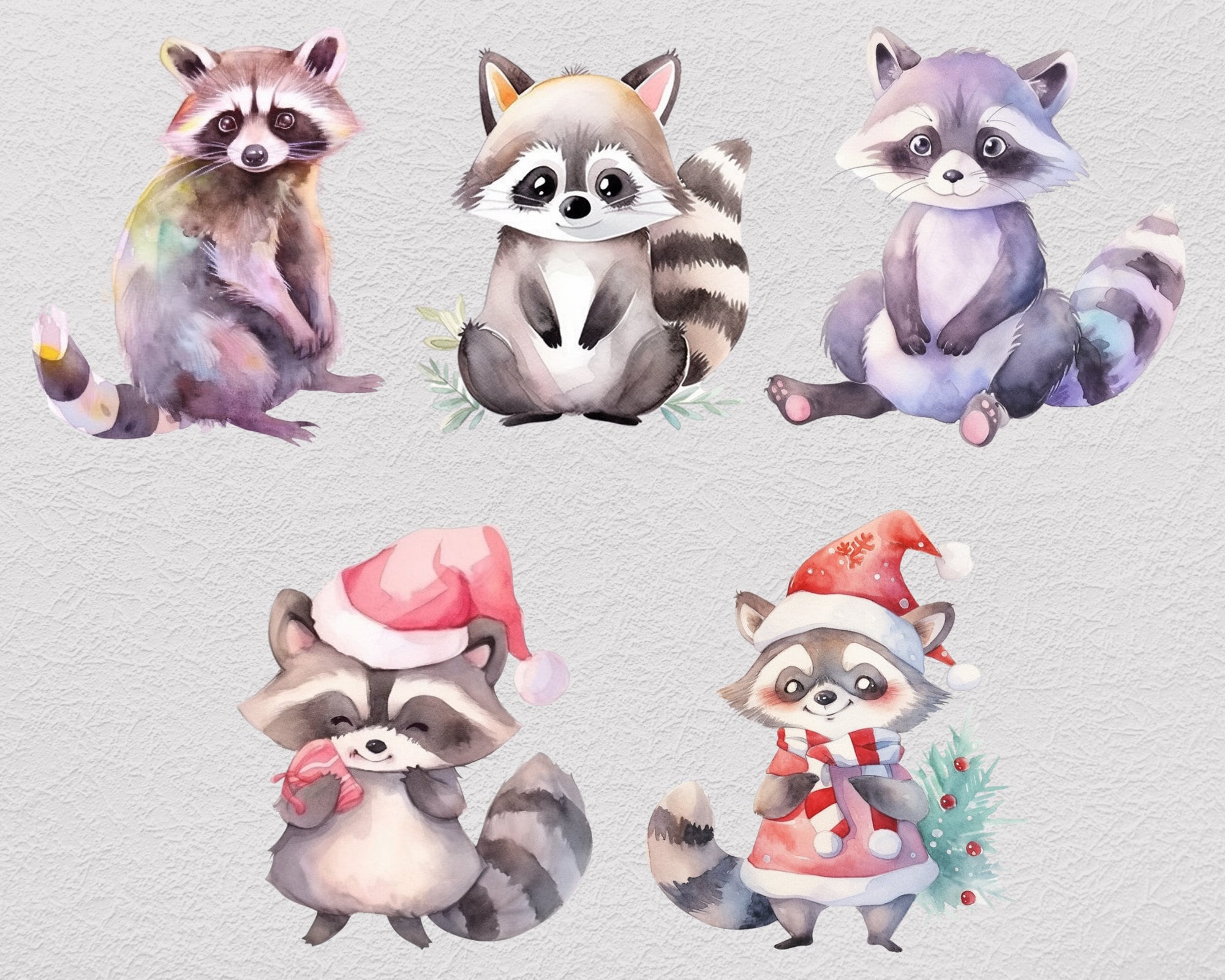 Cute Raccoons Clipart, Cute Critters, Scarf and Beanie, Snowy Friends ...