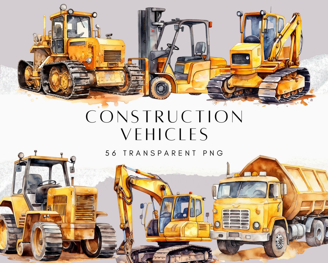 Construction Vehicles Clipart PNG Bundle, Transparent Clip Art for Kids ...