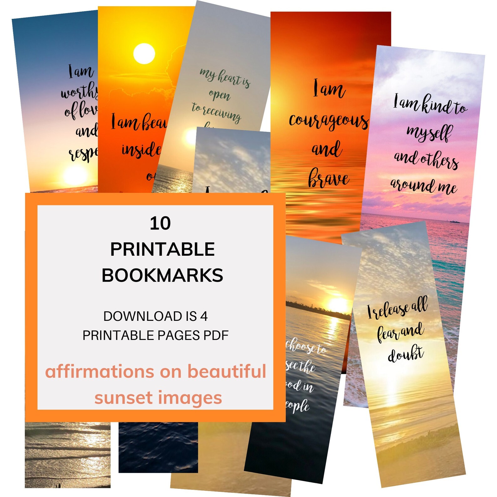 Sunset Bookmark Positive Affirmations, Bundle of 10 Bookmarks ...