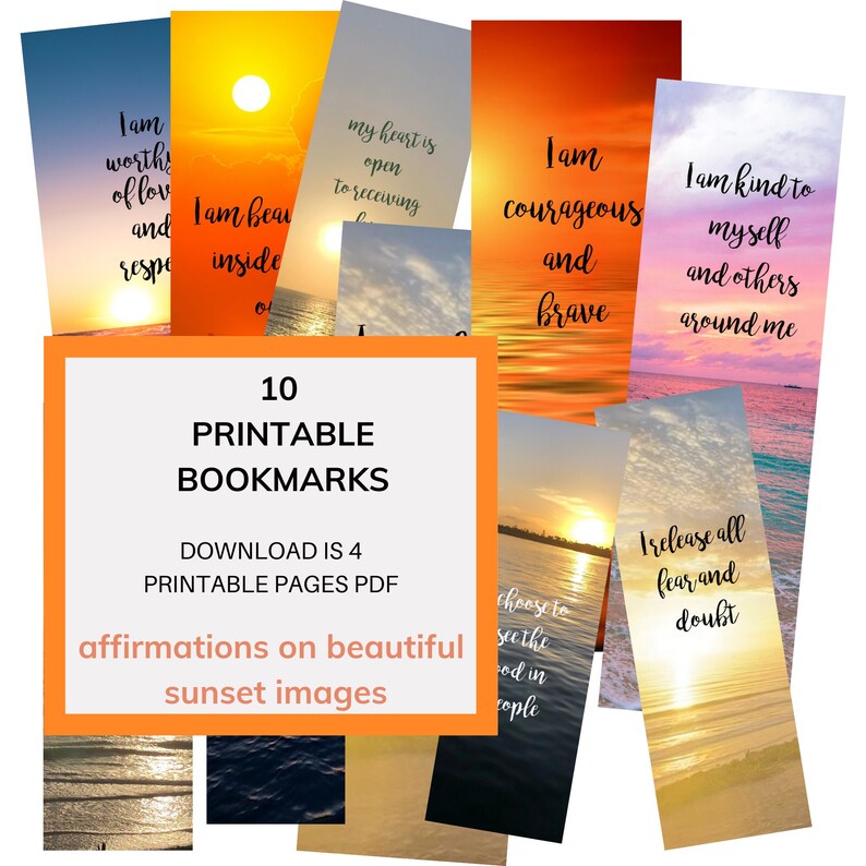 Sunset Bookmark Positive Affirmations, Bundle of 10 Bookmarks ...