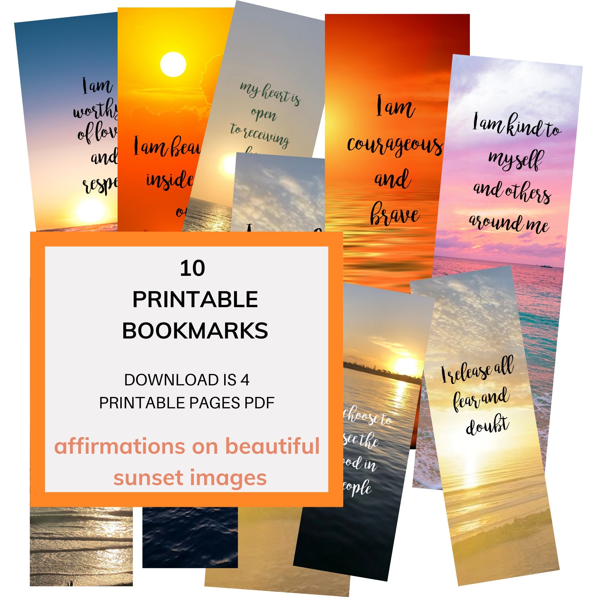 Sunset Bookmark Positive Affirmations, Bundle of 10 Bookmarks ...
