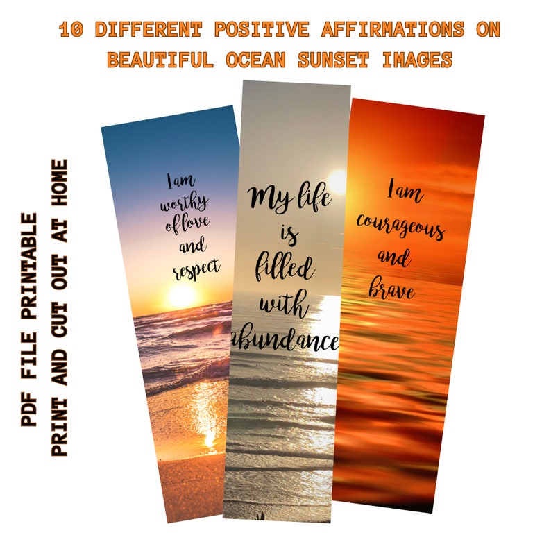 Sunset Bookmark Positive Affirmations, Bundle of 10 Bookmarks ...