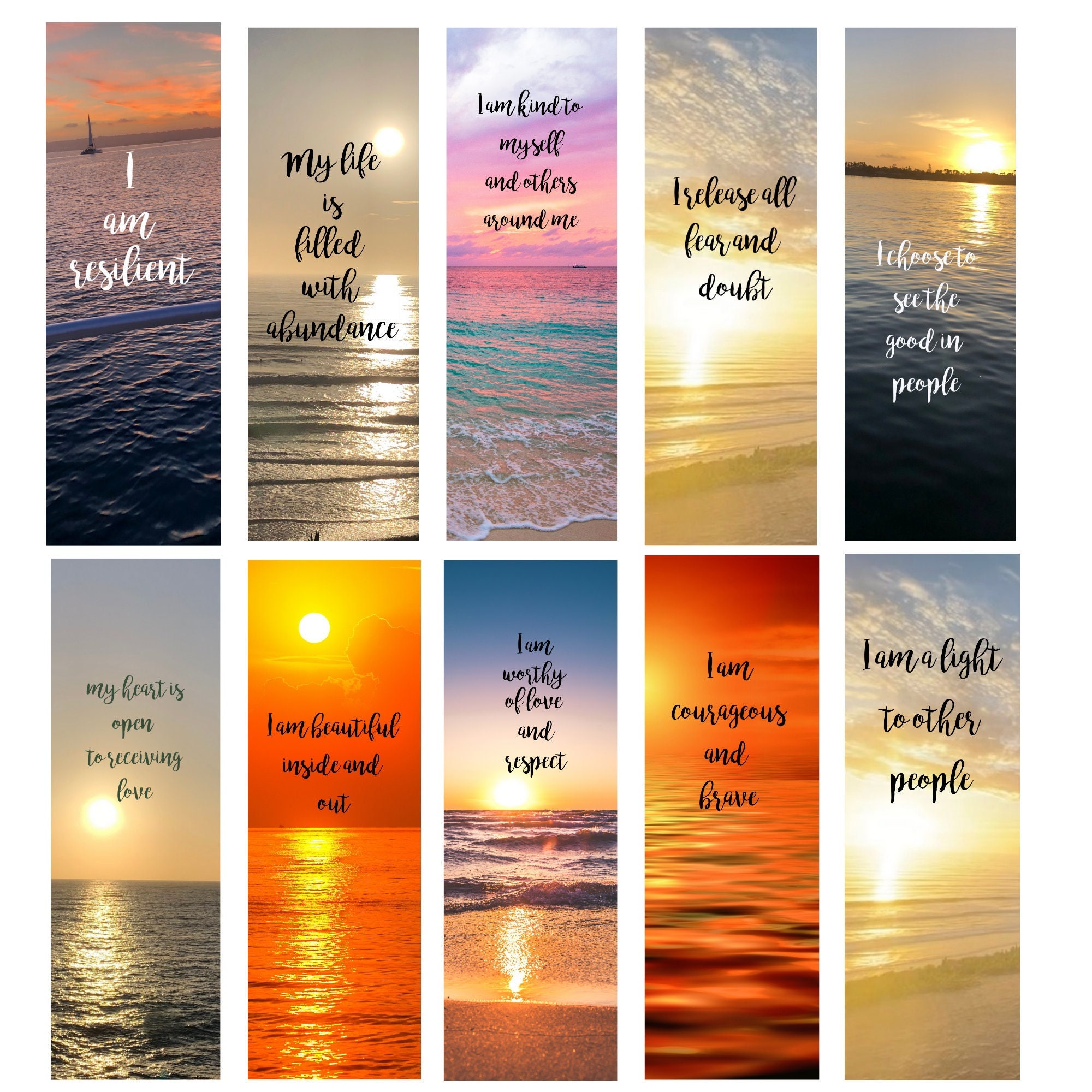 Sunset Bookmark Positive Affirmations, Bundle of 10 Bookmarks ...