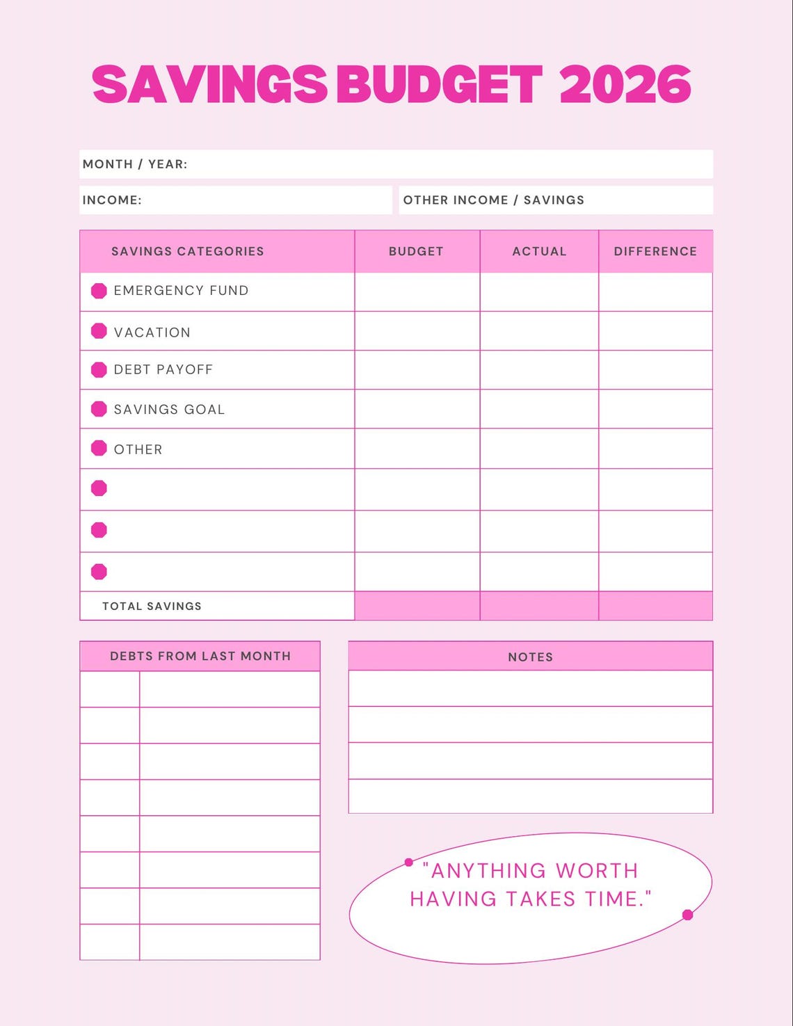 2026 Budget Planner Printable | Simple Monthly Budget, Savings & Debt ...