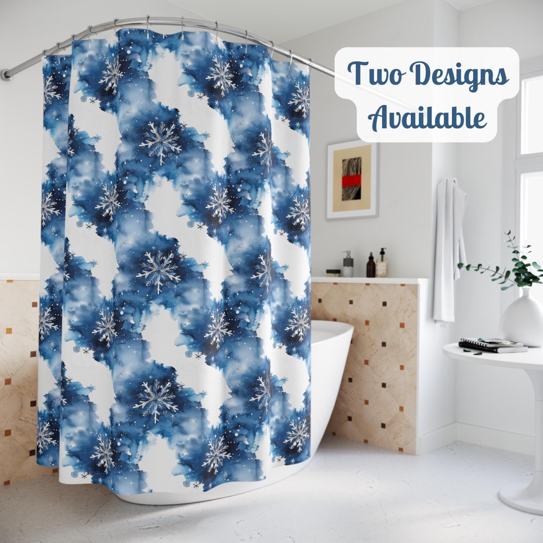 Snow-kissed Midnight Shower Curtain, Christmas Bathroom Shower Drape ...