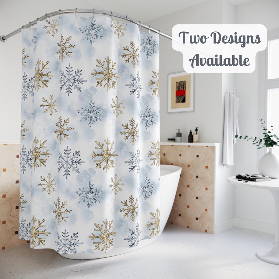 Glimmering Snowfall Shower Curtain, Christmas Bathroom Shower Drape ...