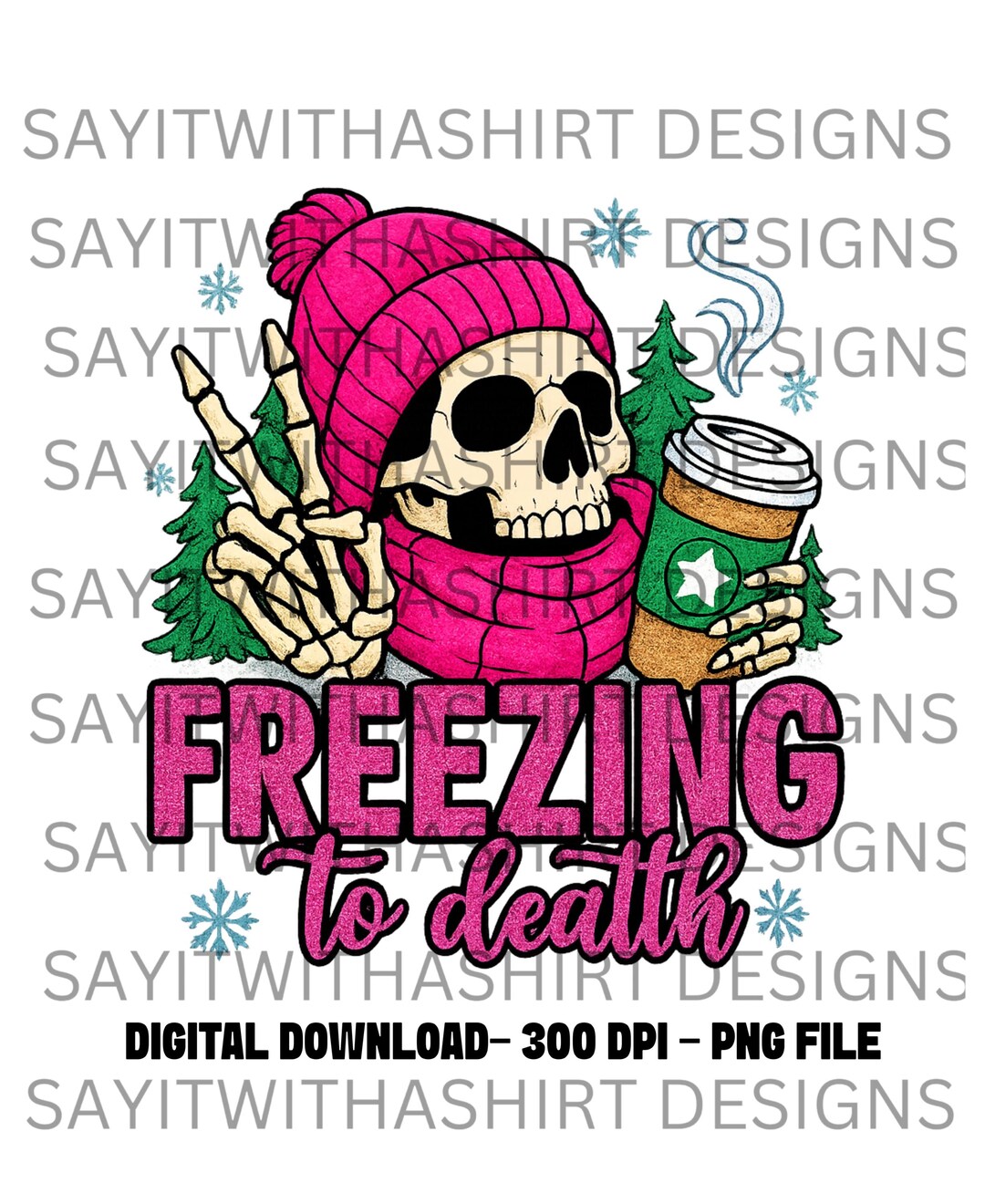 Freezing to Death PNG – Winter Skull With Beanie & Coffee Cup, Pink ...