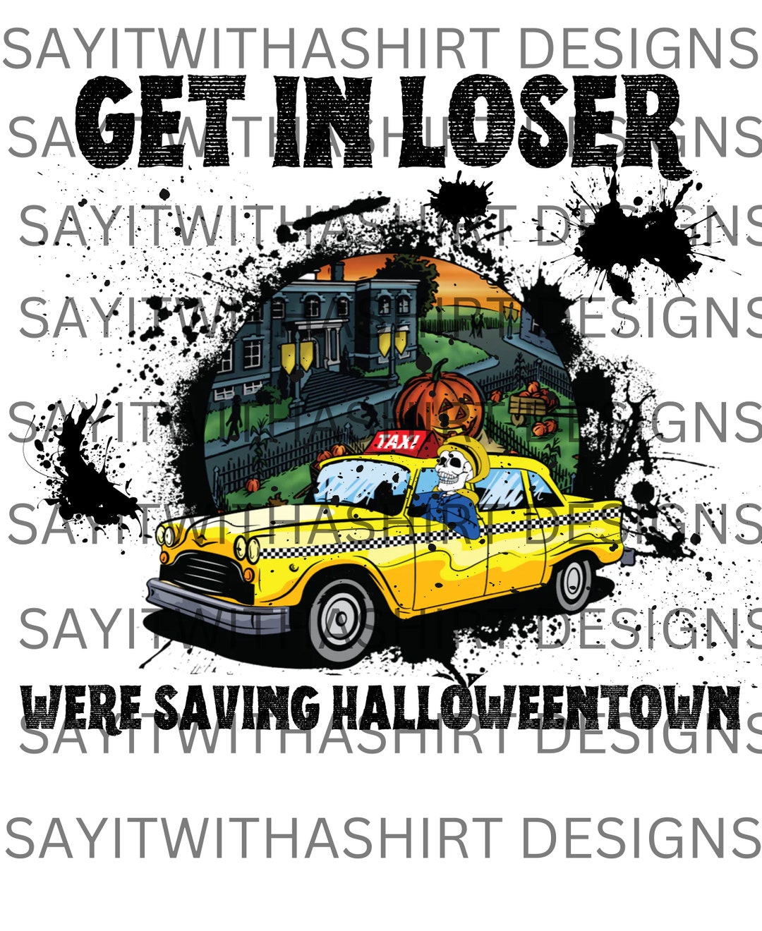 Halloweentown Halloween PNG: Spooky Skeleton Taxi Clipart (digital ...