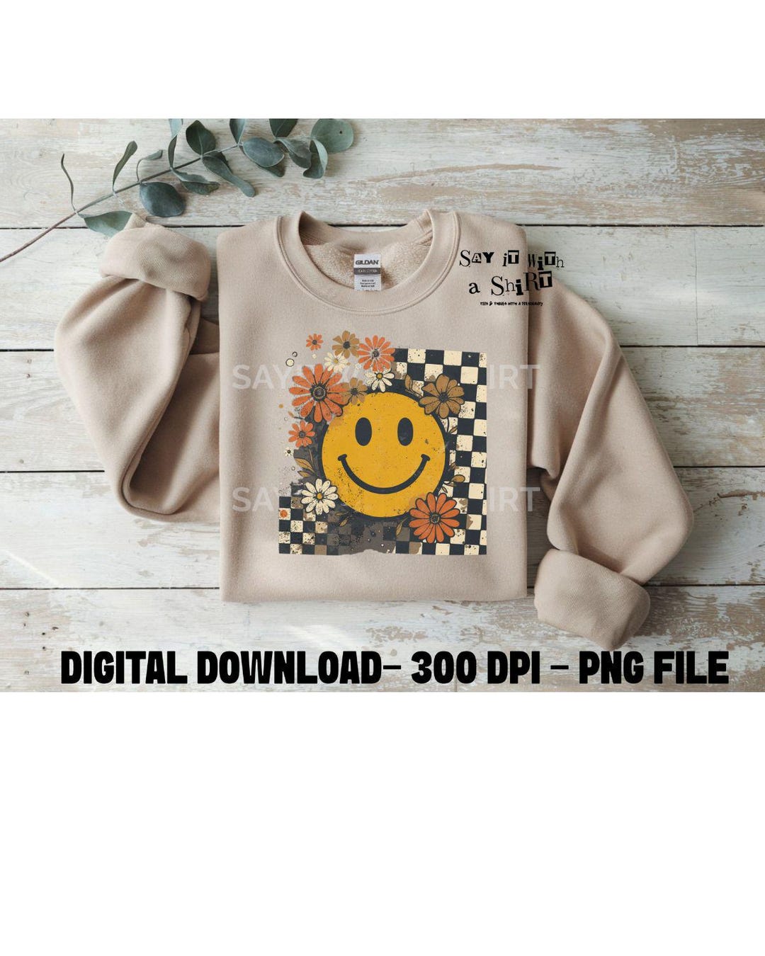 Vintage Grunge Smiley Face PNG: 70s Retro Floral Sublimation - Etsy