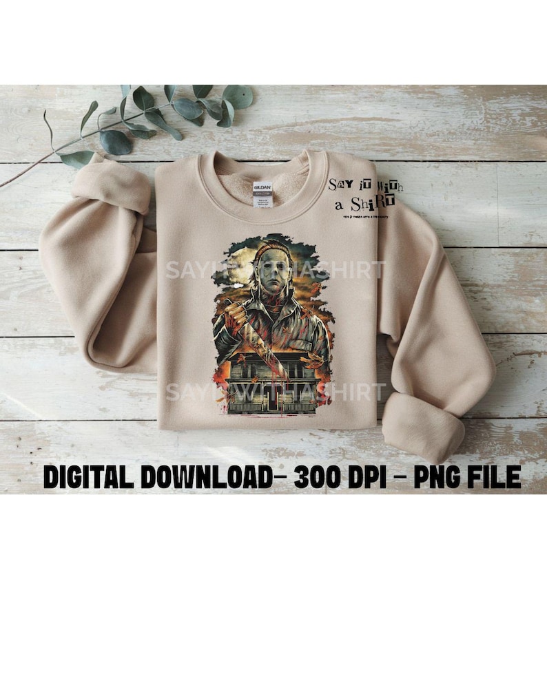 Retro Horror Slasher PNG – Haunted House, Knife & Full Moon Design ...