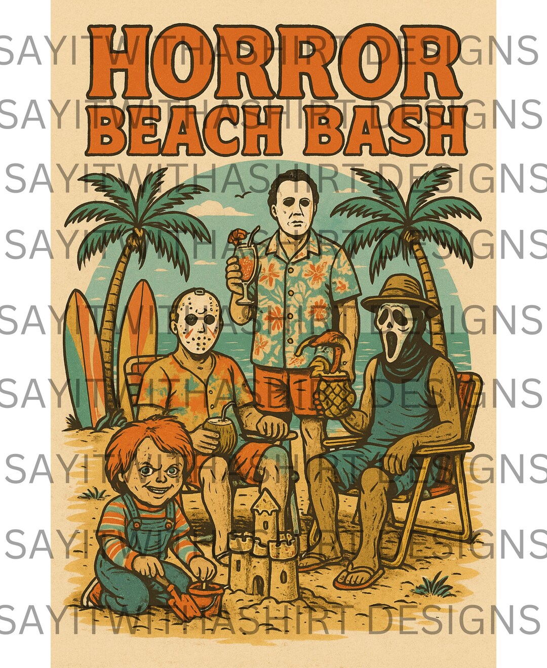 Retro Horror Beach Bash PNG: Slasher Summer Clipart (digital Download ...