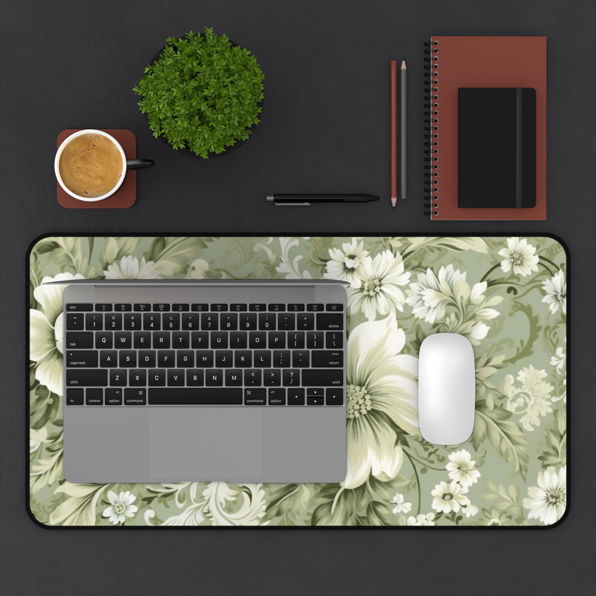 Elegant Sage Green Floral Desk Mat - Etsy
