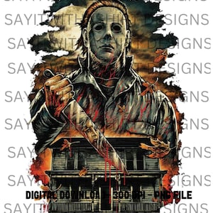 Retro Horror Slasher PNG – Haunted House, Knife & Full Moon Design ...