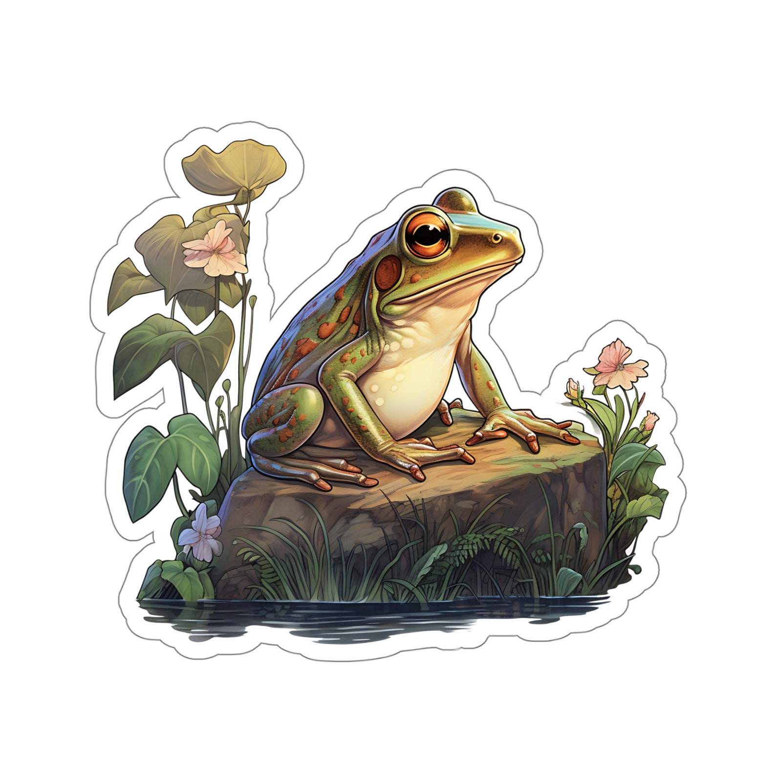 Frog Sticker, Frog on A Rock Sticker, PC Decal, Laptop Sticker, Animal ...