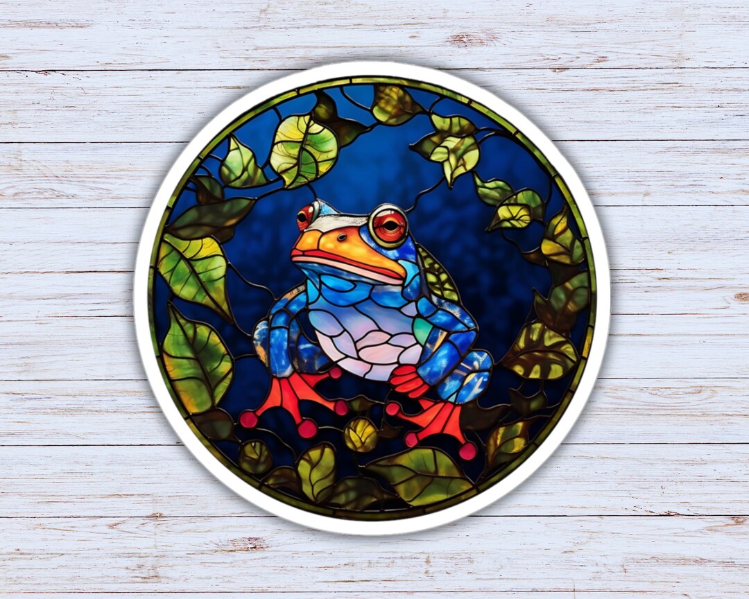 Stained Glass Frog Sticker, Vinyl Sticker, Laptop Sticker, PC, Frog ...