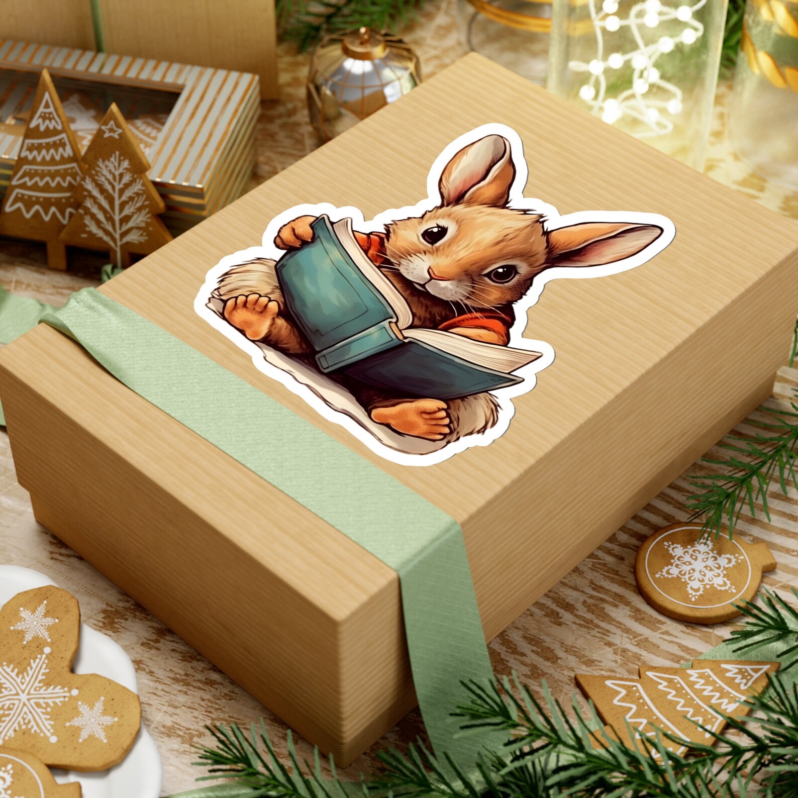 Baby Bunny Reading Sticker, Rabbit Decal, Vinyl Laptop Sticker, PC ...