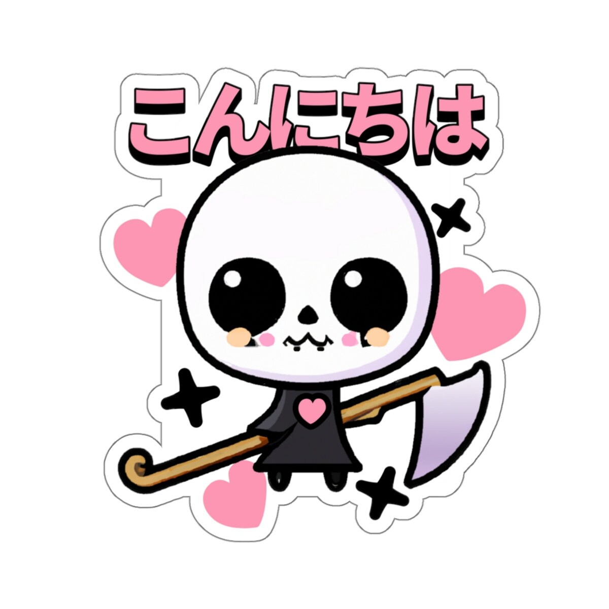 Kawii Skeleton Reaper Konichiwa Sticker, Cute Kawaii Skeleton, Hello ...