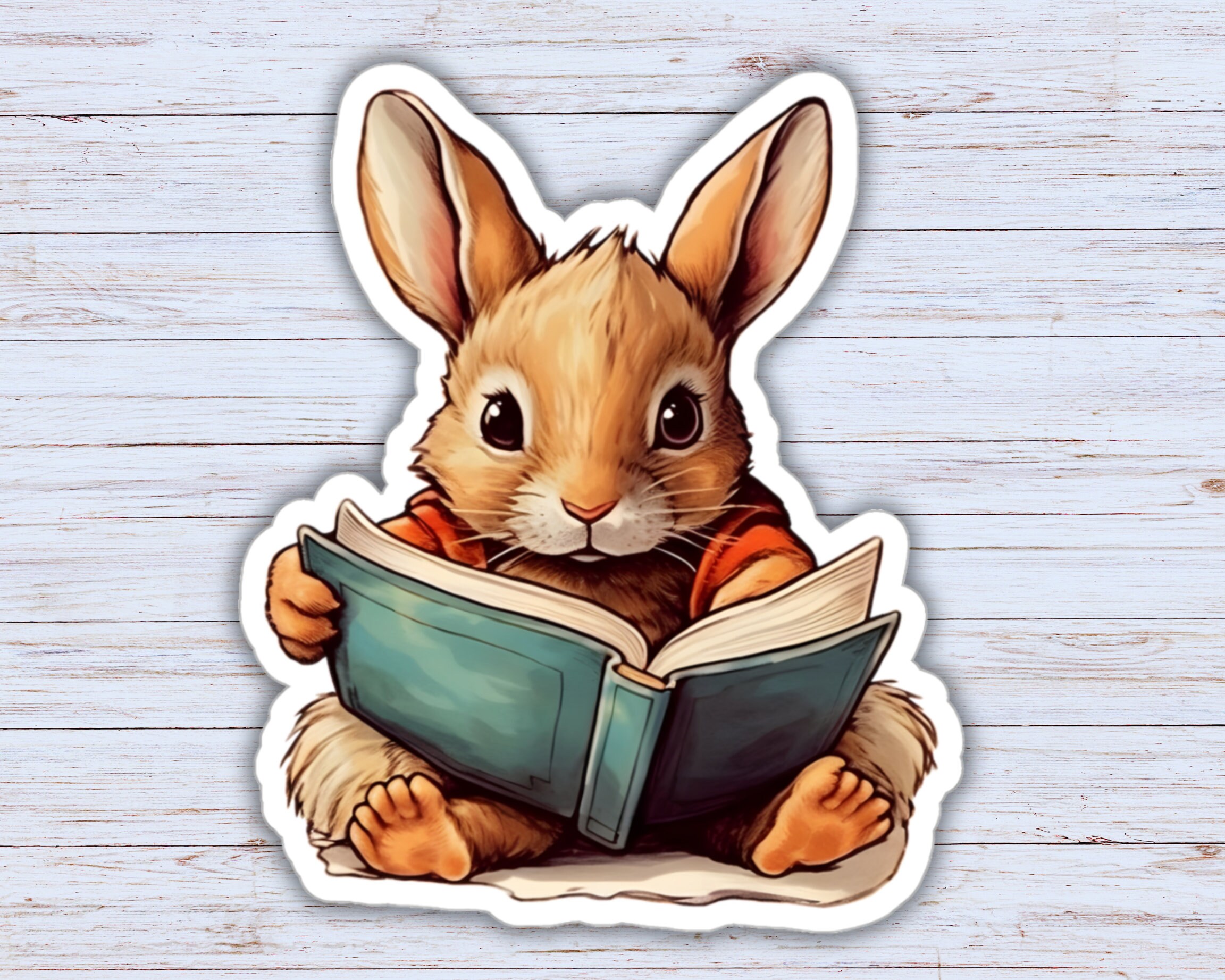 Baby Bunny Reading Sticker Rabbit Decal Vinyl Laptop - Etsy