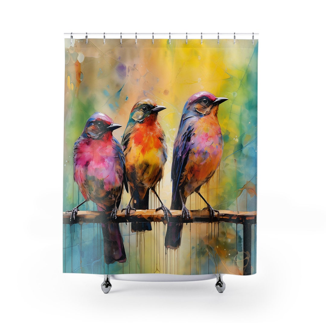 Birds Shower Curtain, Birds Watercolor Art Decor, Cozy Dorm Room Decor ...