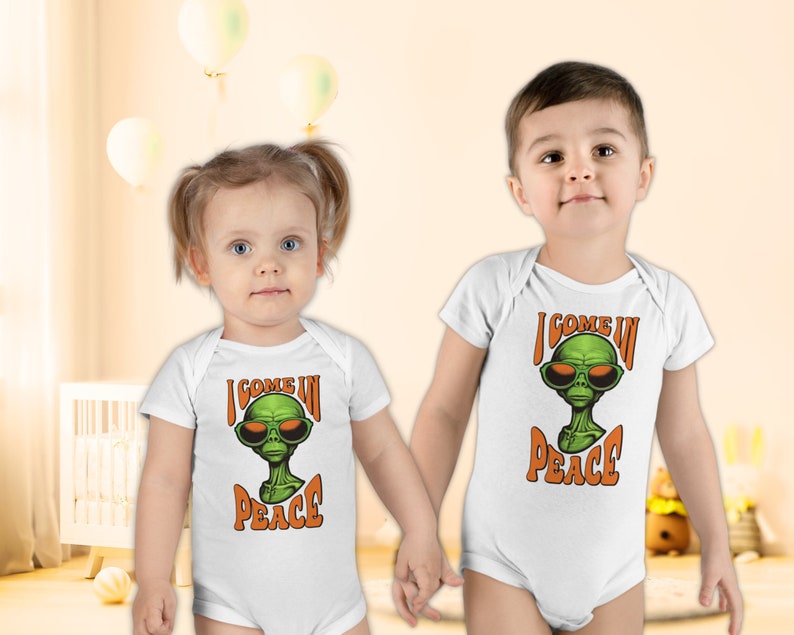 Funny Green Alien Onesie® Organic Baby Bodysuit, Funny I Come in Peace ...