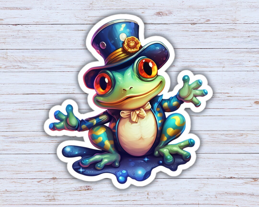 Frog With Top Hat Sticker, PC Decal, Laptop Sticker, Cute Frog Sticker ...