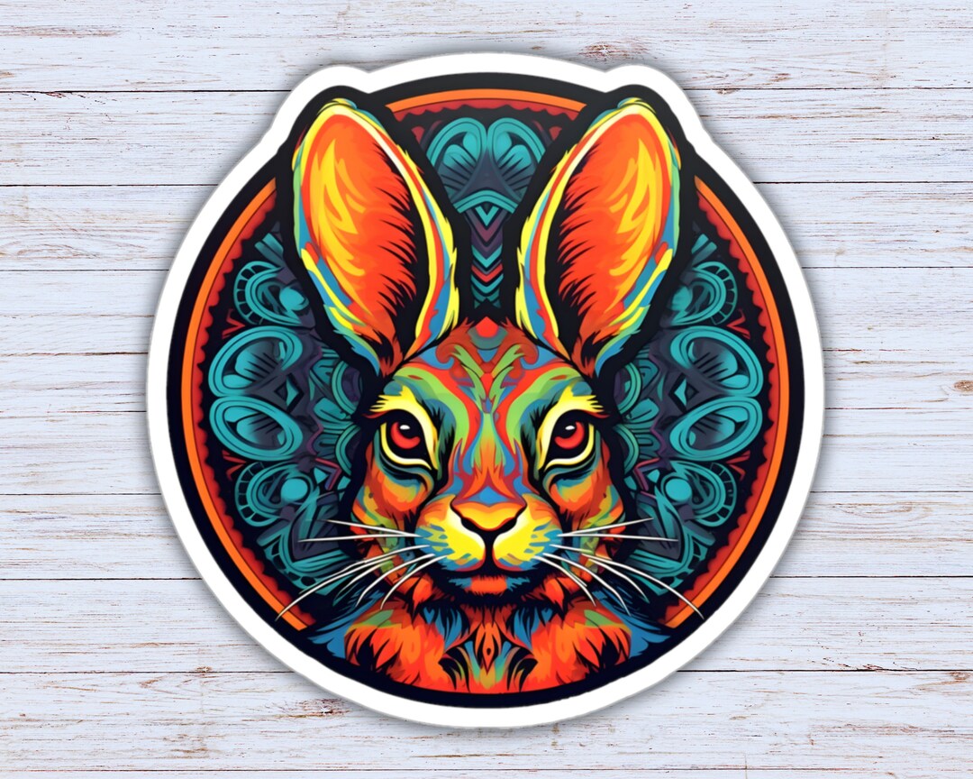 Mystery Bunny Rabbit Head Sticker, Psychedelic Colors Rabbit Sticker ...