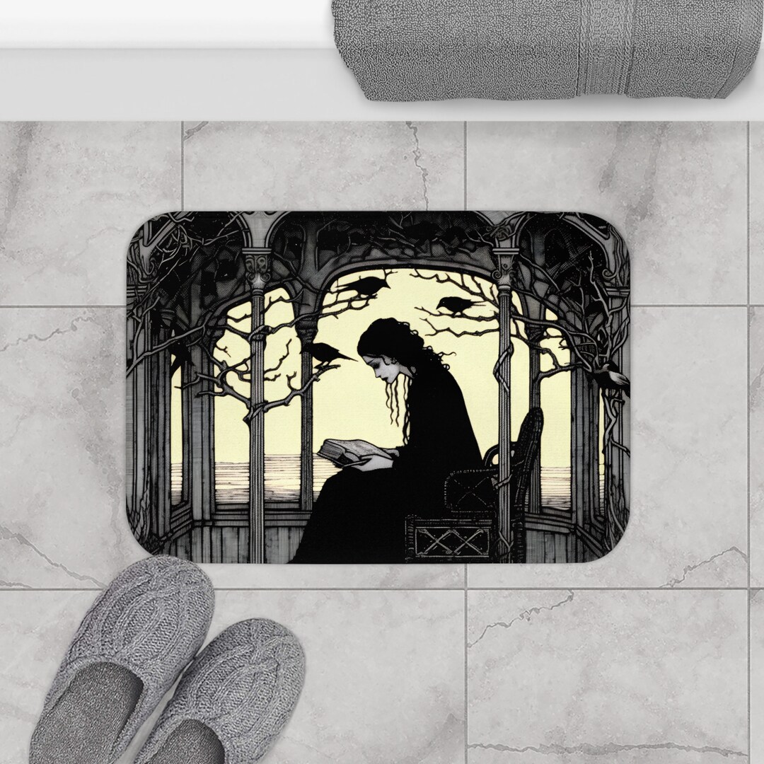Reading Poe With Ravens Bath Mat, Goth Decor, Storybook Decor, Fantasy ...