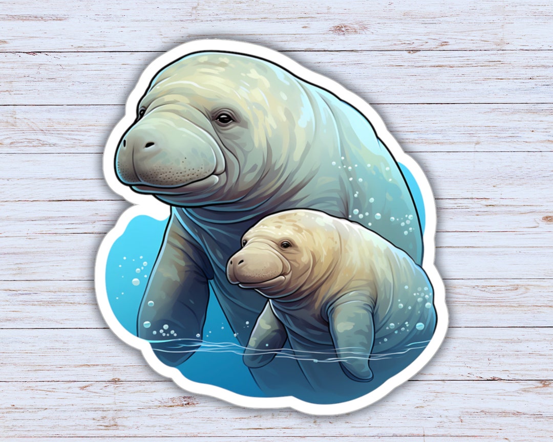 Manatee Sticker, Manatee and Baby Sticker, Wildlife Decal, Ocean Life ...