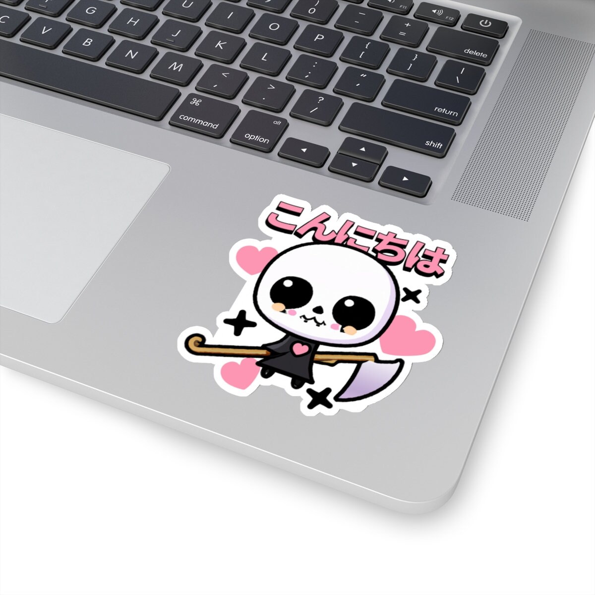 Kawii Skeleton Reaper Konichiwa Sticker, Cute Kawaii Skeleton, Hello ...